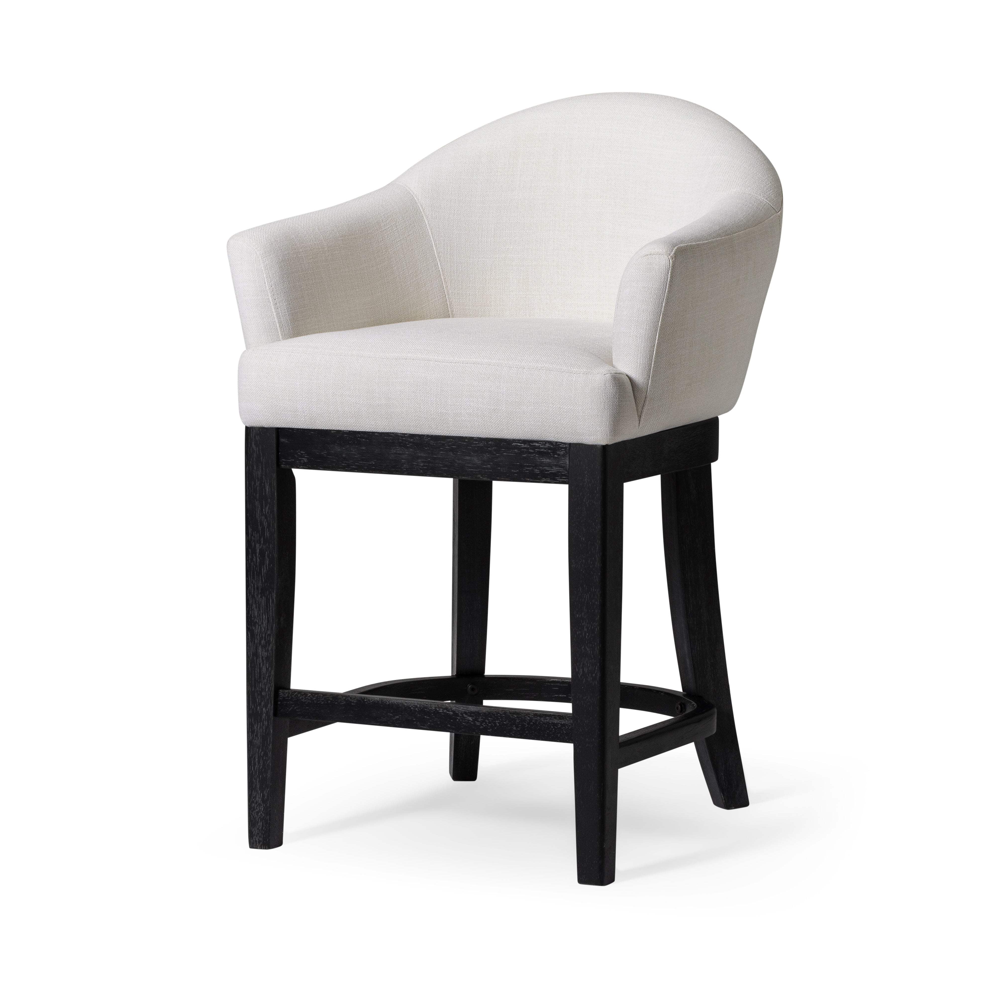 Isabella Counter Stool in Aged Black Finish with Snow White Fabric ...