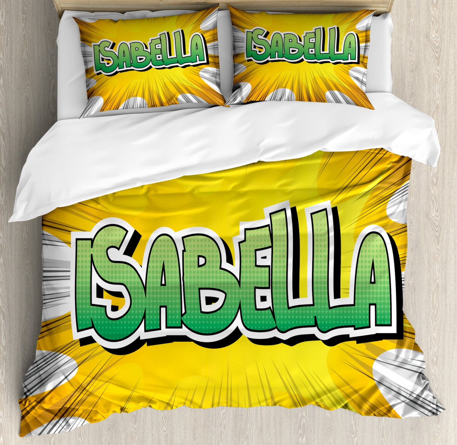 Isabella Queen Size Duvet Cover Set, American Birth Name on Retro Style ...
