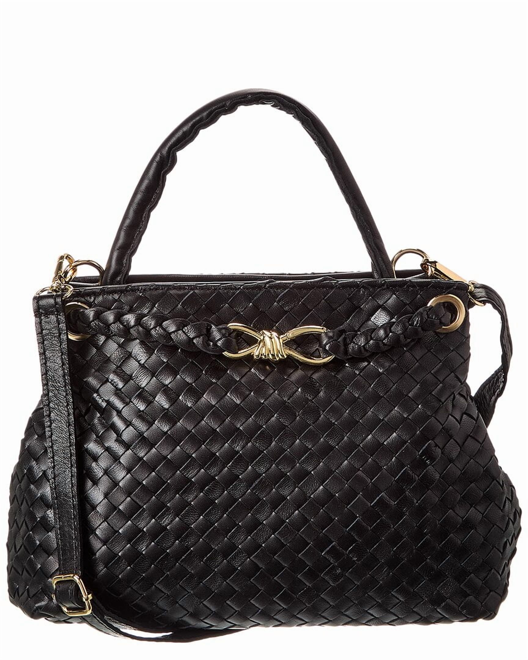 Isabella Rossetti Clover Hand-Woven Leather Tote, Black - Walmart.com