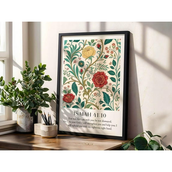 Isaiah 41:10 Poster Floral Scripture Art Print for Strength and Hopeful ...