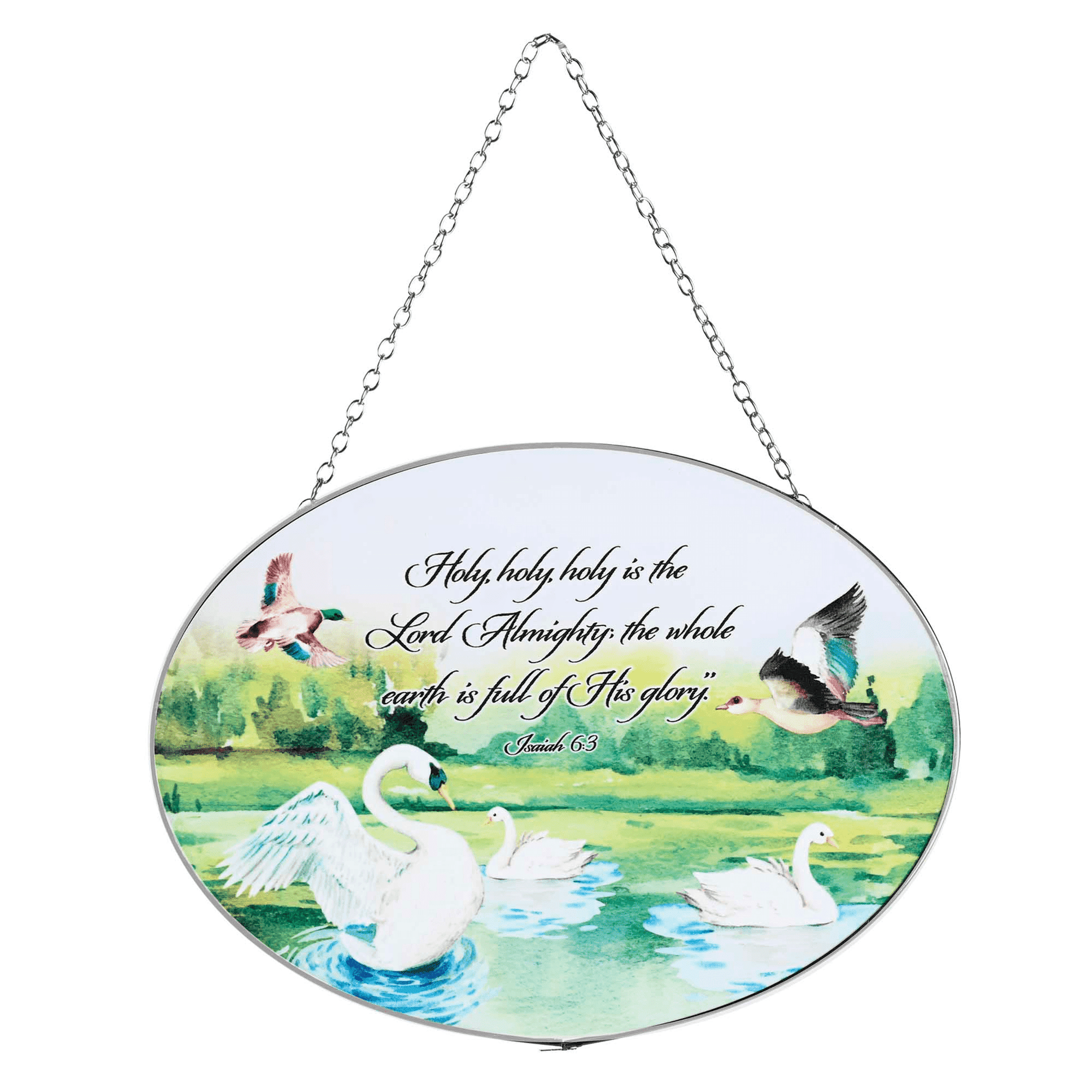 Isaiah 6:3 Oval Suncatcher With Lake Scene And Silver Frame 1 9In ...