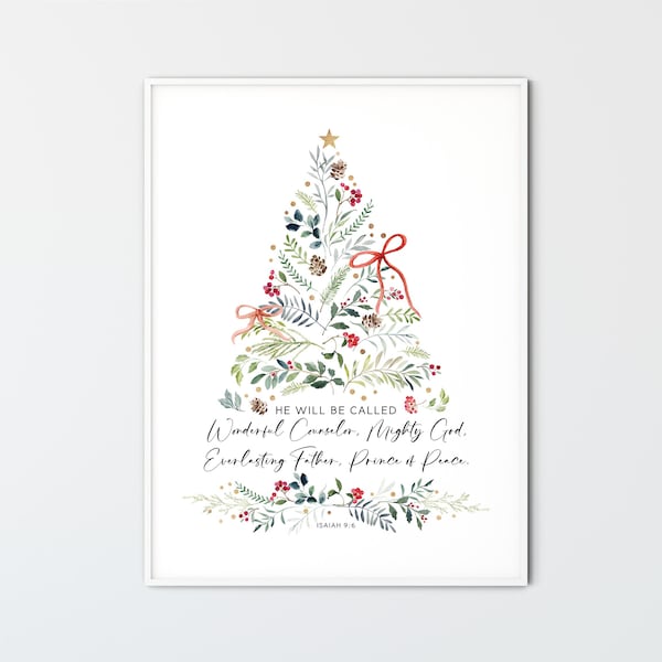 Isaiah 9:6 Christmas Christian Wall Art Trees Scripture Poster Bible ...