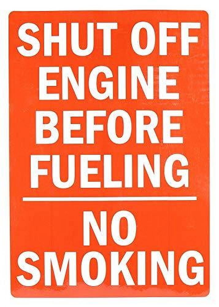 Isaric tin sign legend to turn off the engine before refueling, white ...