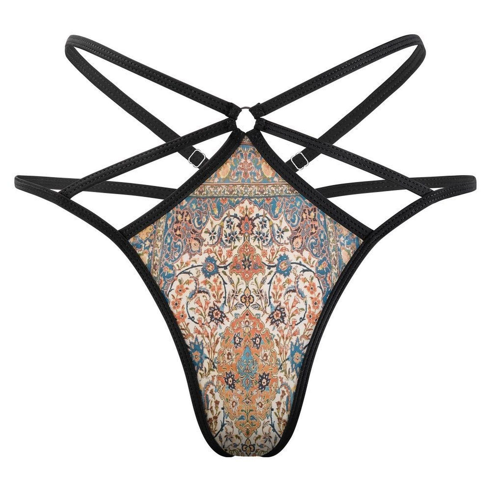 Isfahan Antique Central Persian Carpet Print Open Type Women's Panties Crotch Opening G-strings ...
