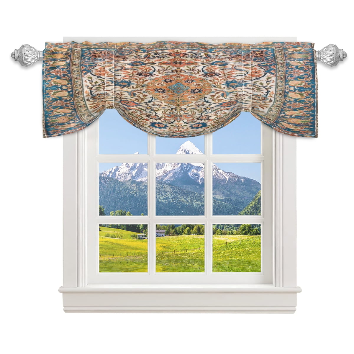 Isfahan Antique Central Persian Carpet Print Short Window Curtain ...