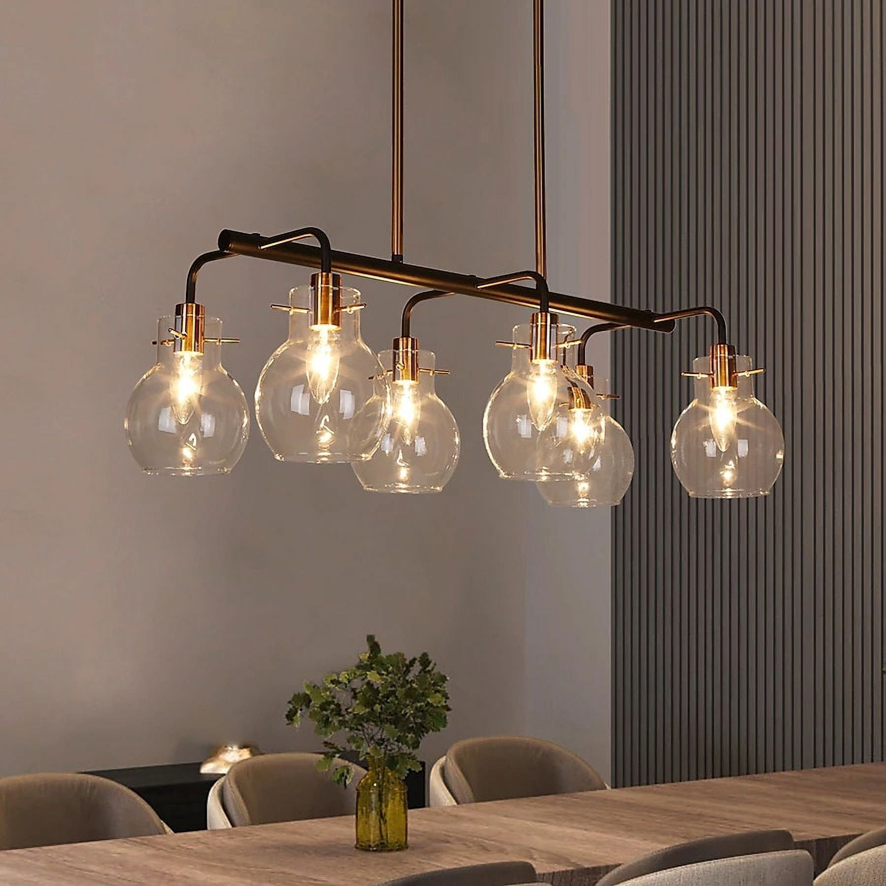 Isha Modern 6-Light Black Gold Linear Chandelier Glass Pendant Light ...