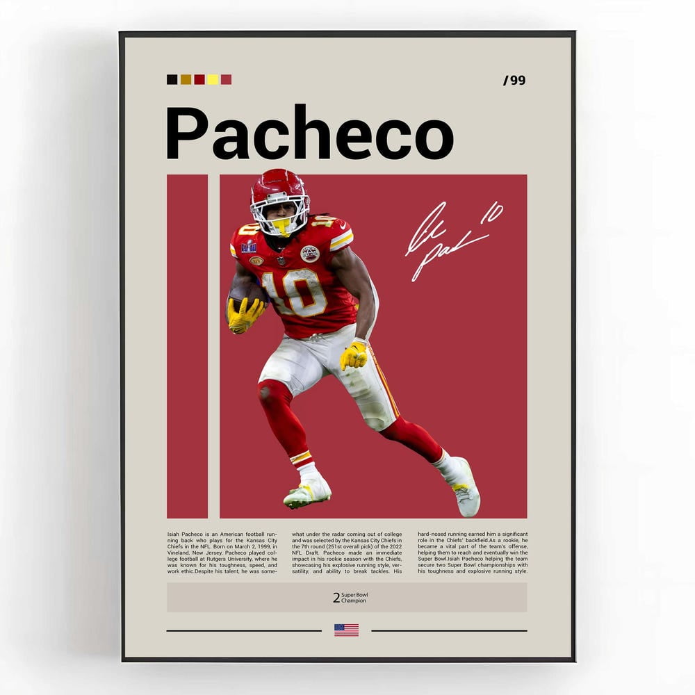 Isiah Pacheco Poster, Kansas City Print, Wall Art, Football Player ...