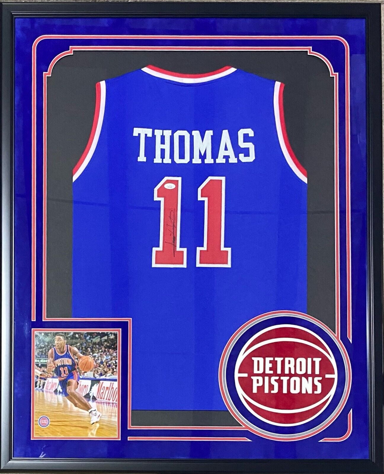 Isiah Thomas Signed Autographed Framed Blue/Red Jersey JSA Suede Cut ...