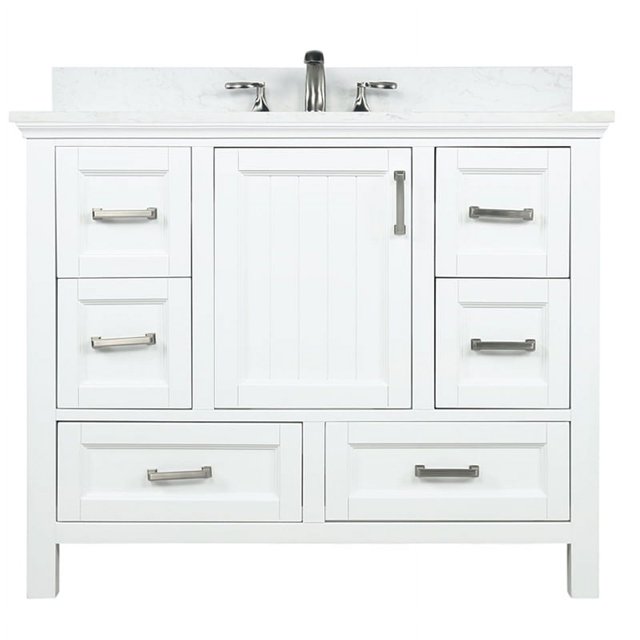 Isla 42 in. Solid Wood Single Bathroom Vanity in White with White Basin ...