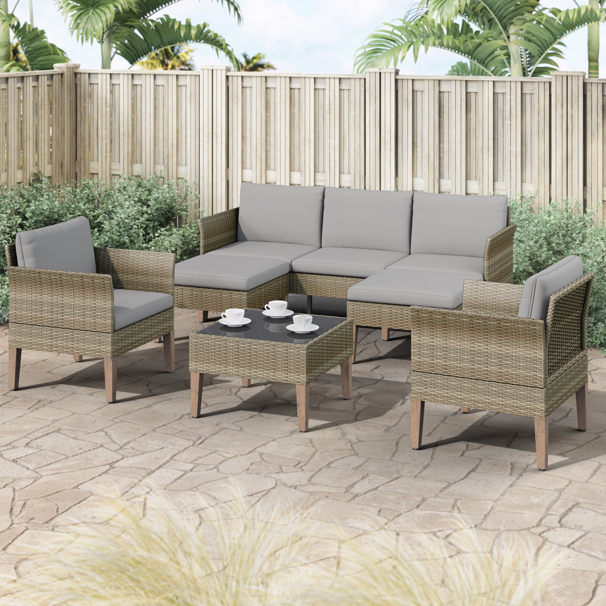 Isla 6-Piece Outdoor Conversation Set with Sofa and Club Chairs in ...