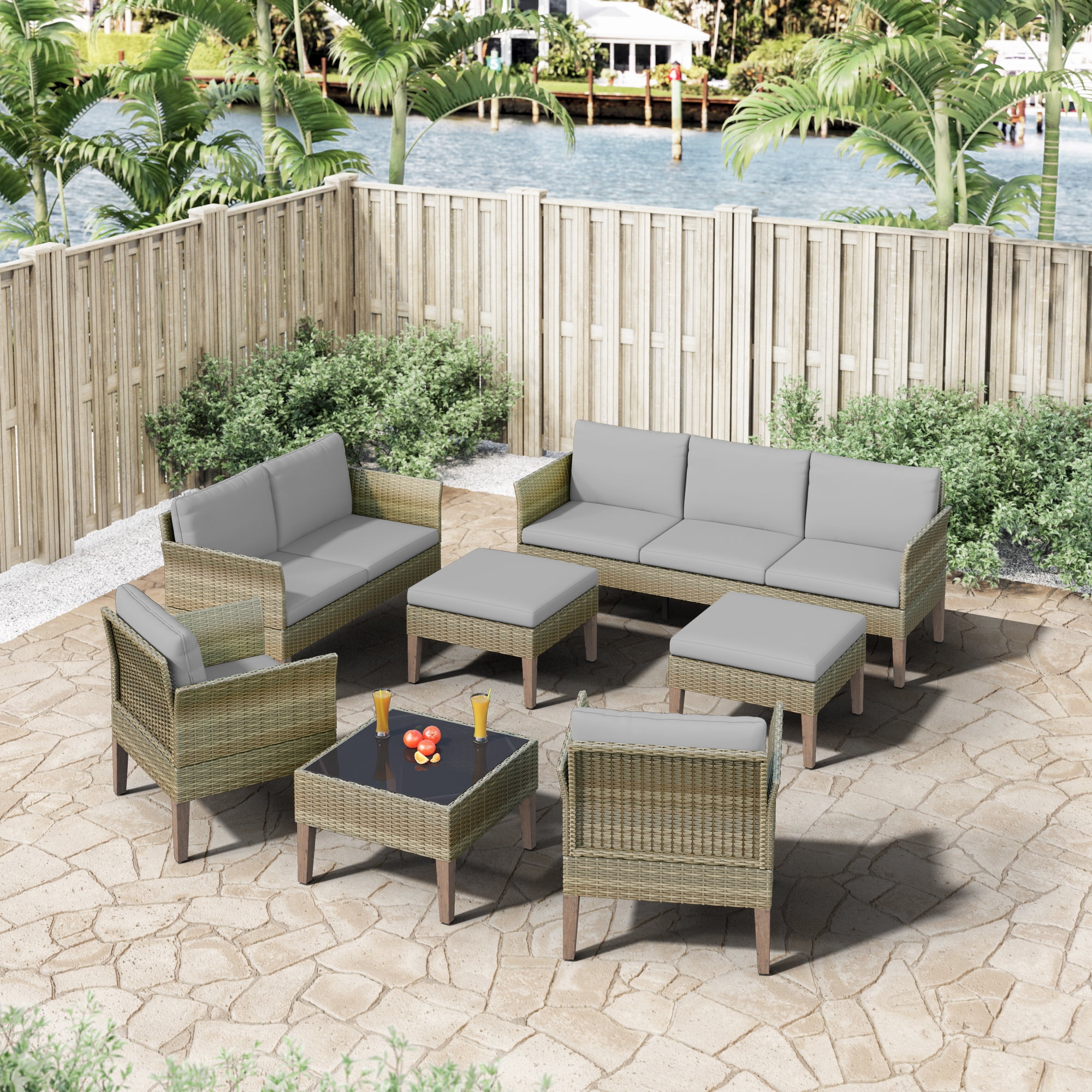 Isla 7-Piece Outdoor Conversation Set with Club Chairs and Loveseat in ...
