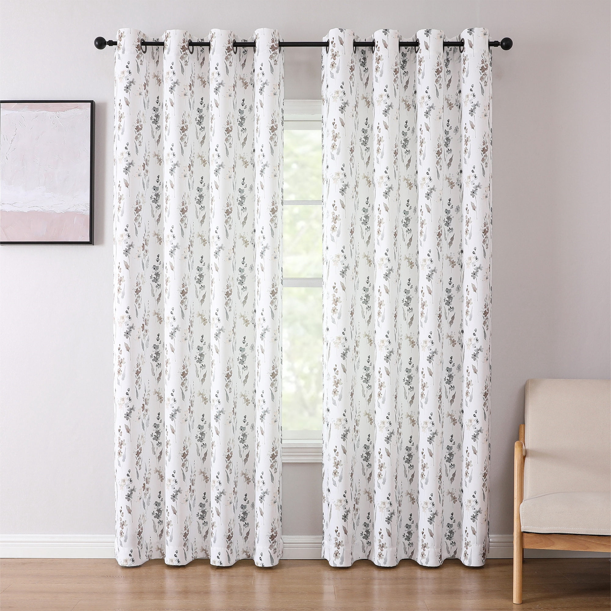 Isla Floral Printed Grommet Room Darkening Window Panel, Neutral, 52x84 ...