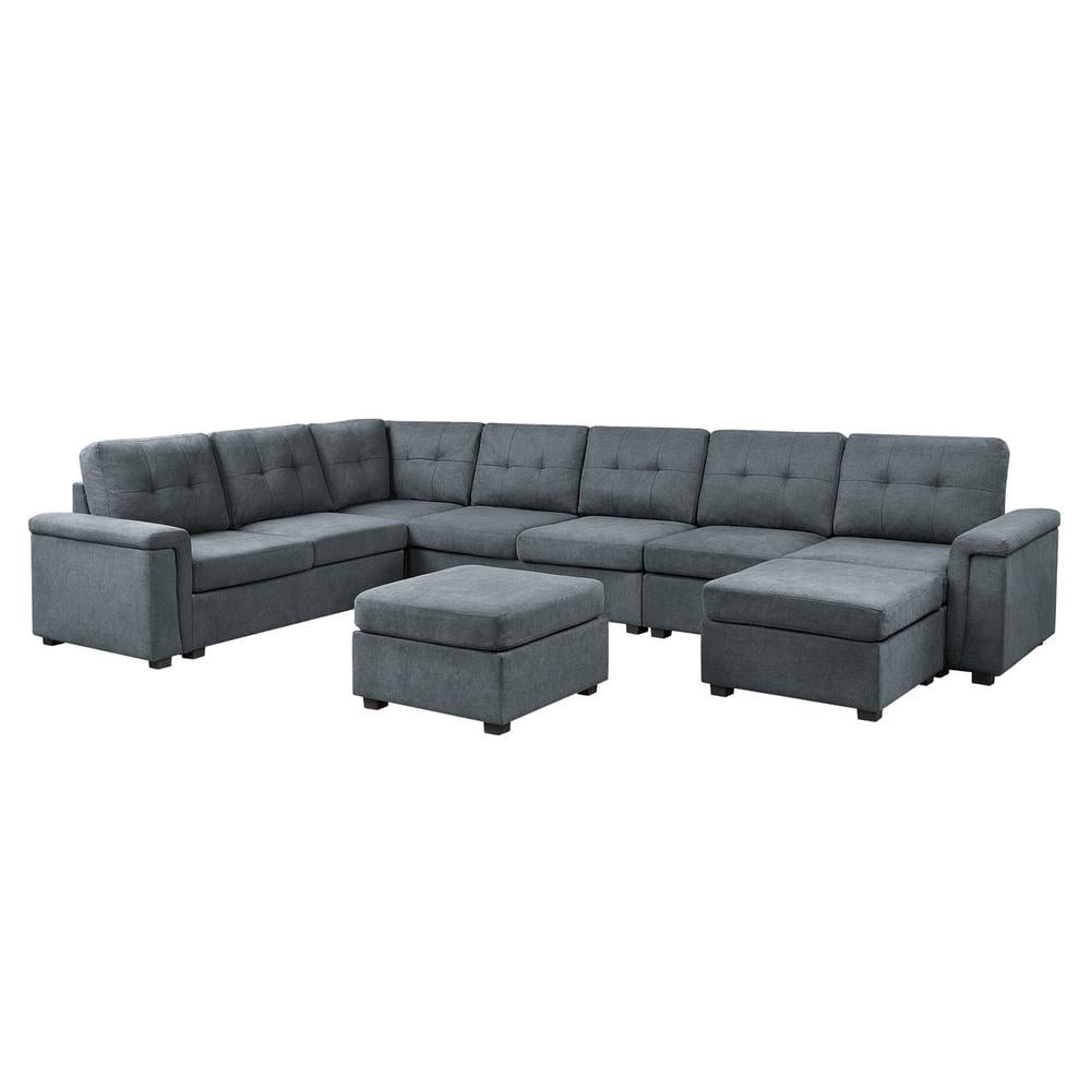 Free Shipping! Isla Gray Woven Fabric 9-Seater Modular Sectional Sofa ...