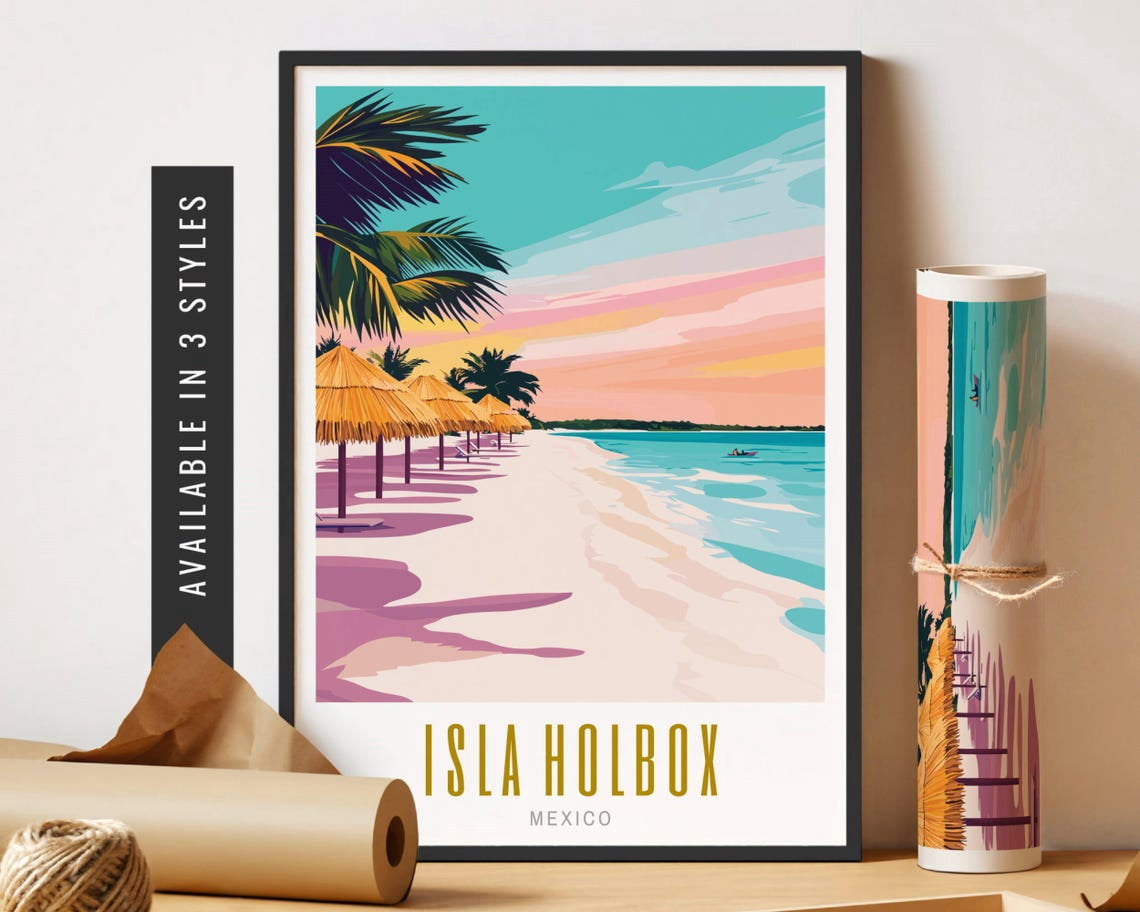 Isla Holbox Mexico Art Poster Retro Destination City Poster Isla Holbox ...