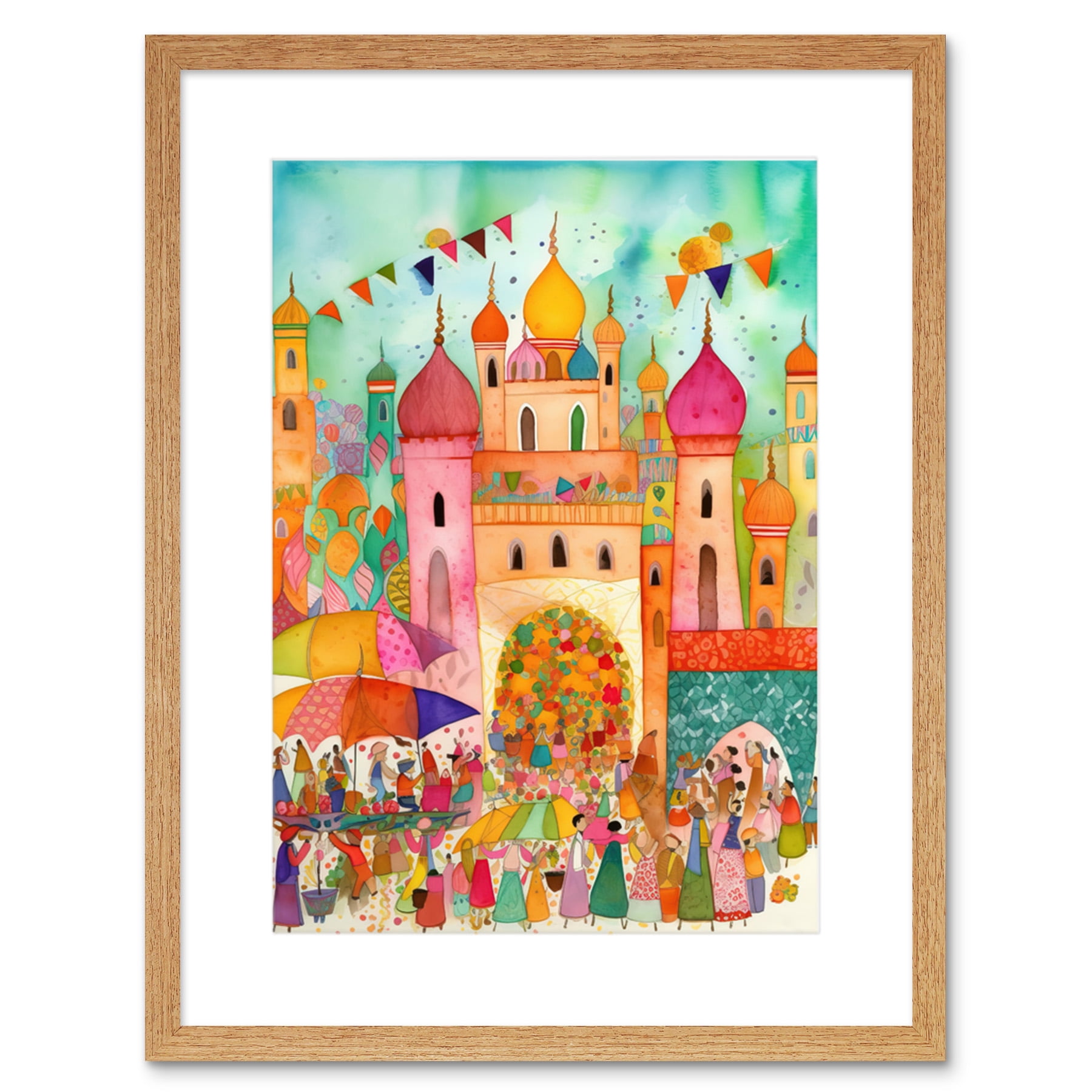 Islam Eid Al-Fitr Feast Folk Art Watercolour Painting Artwork Framed ...