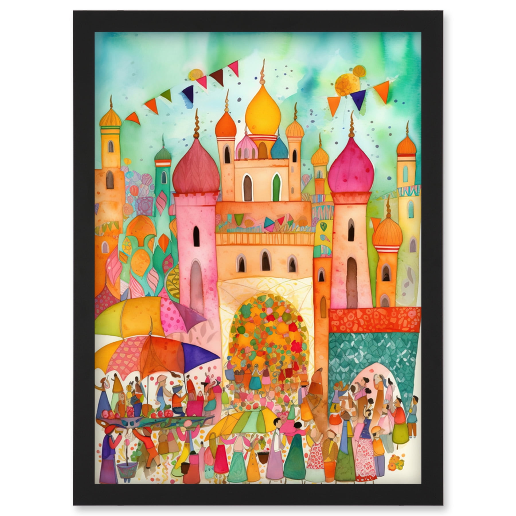 Islam Eid Al-Fitr Feast Folk Art Watercolour Painting Artwork Framed ...