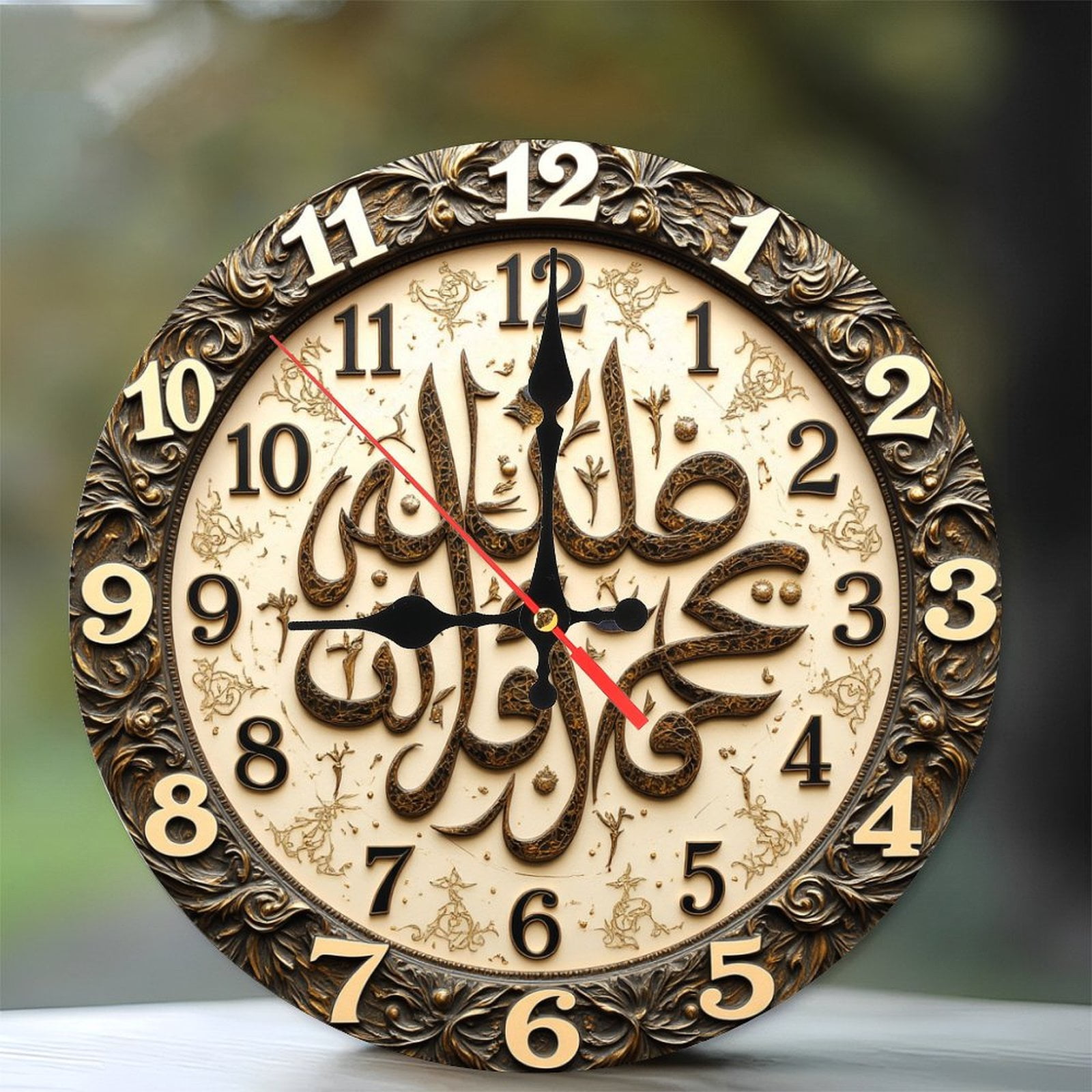 Islamic Calligraphy Wall Clock Arabic Decor 10-Inch Silent Wooden Wall ...