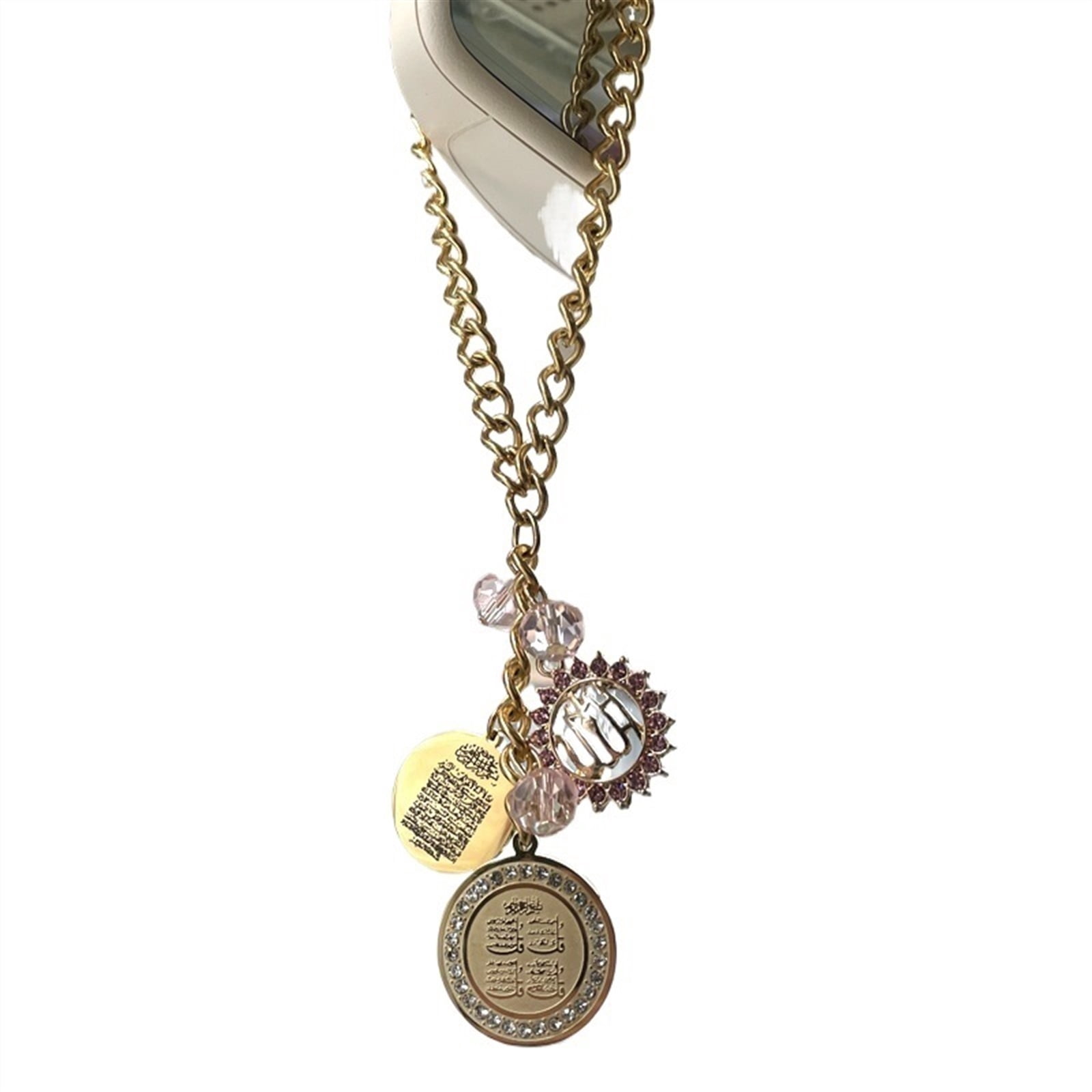 Islamic Car Pendant - Four Stainless Steel Pink Color Shahada & Quran ...