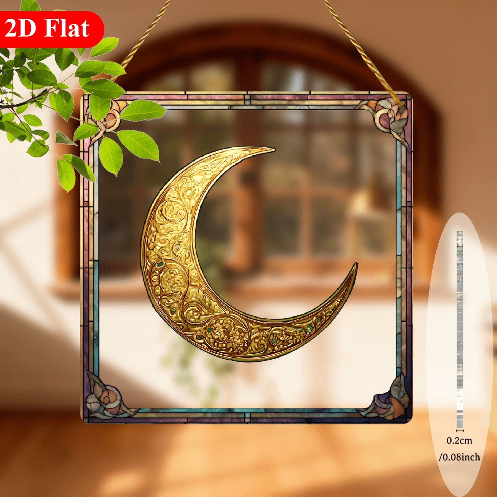 Islamic-Inspired Star Moon Suncatcher - 8-Inch Green Islamic Art Window ...