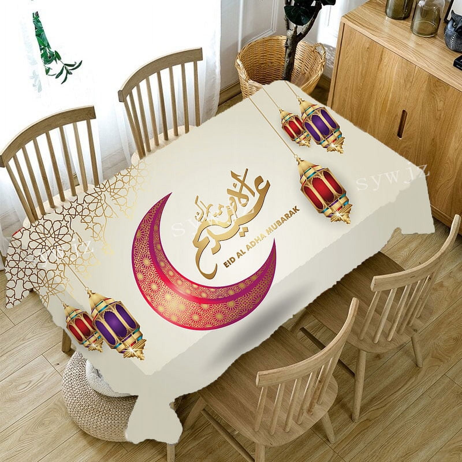 Islamic Moon and Lantern Pattern Rectangle Tablecloth for Eid Ramadan ...