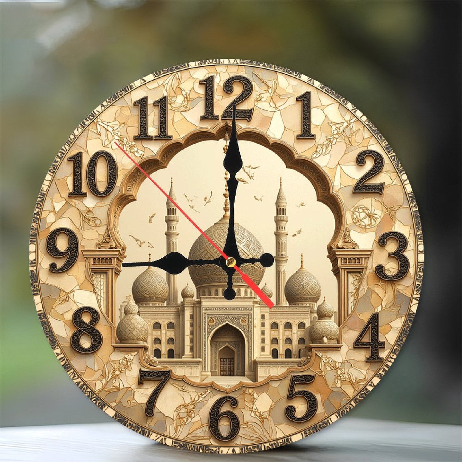 Islamic Mosque Wall Clock Vintage Home Decor 10-Inch Silent Wooden Wall ...