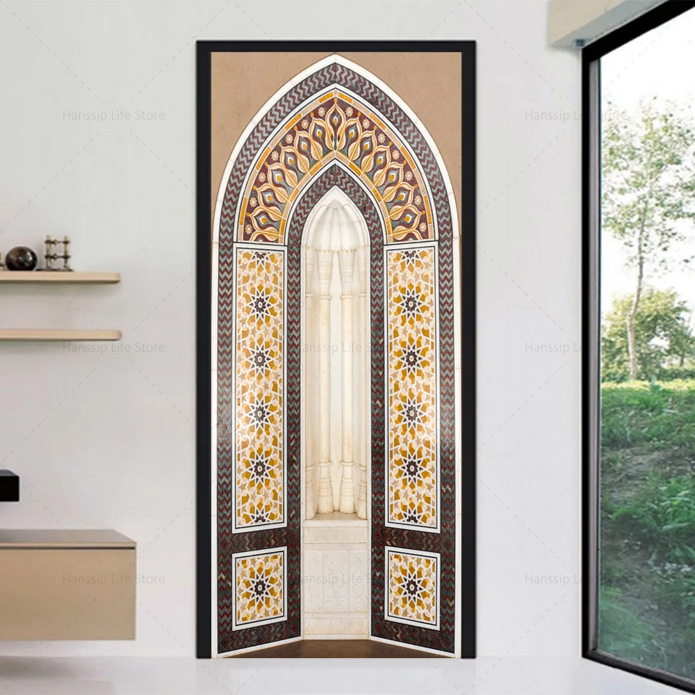 Islamic Mural Door Sticker Self Adhesive PVC Muslim Arch Door Design ...