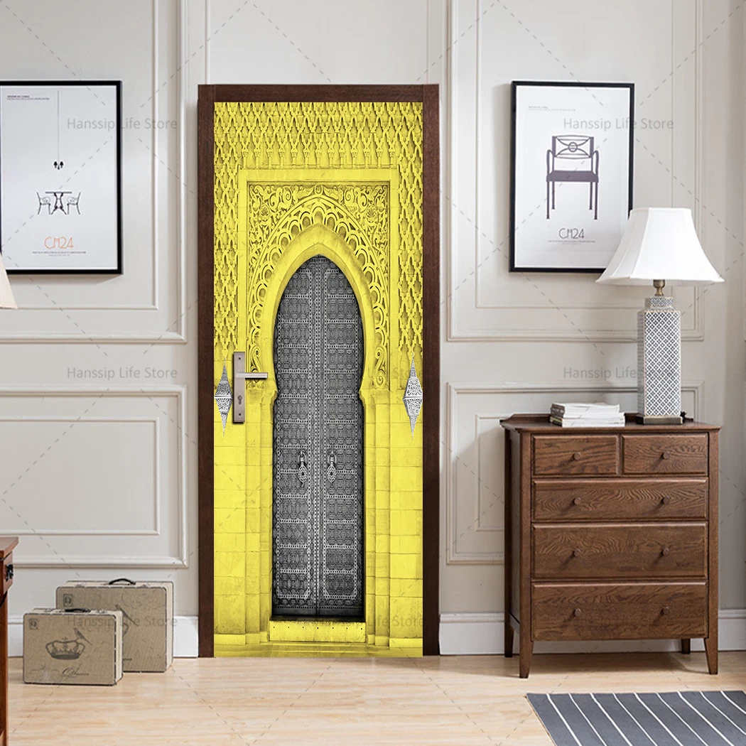 Islamic Ornament Muslim 3D Realistic Door Wallpaper Self-adhesive ...