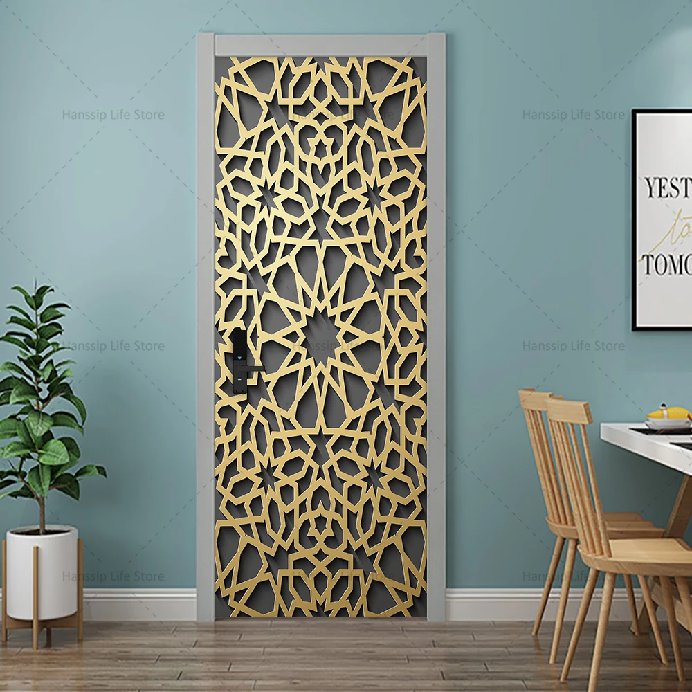 Islamic Ornament Muslim 3D Realistic Door Wallpaper Self-adhesive ...