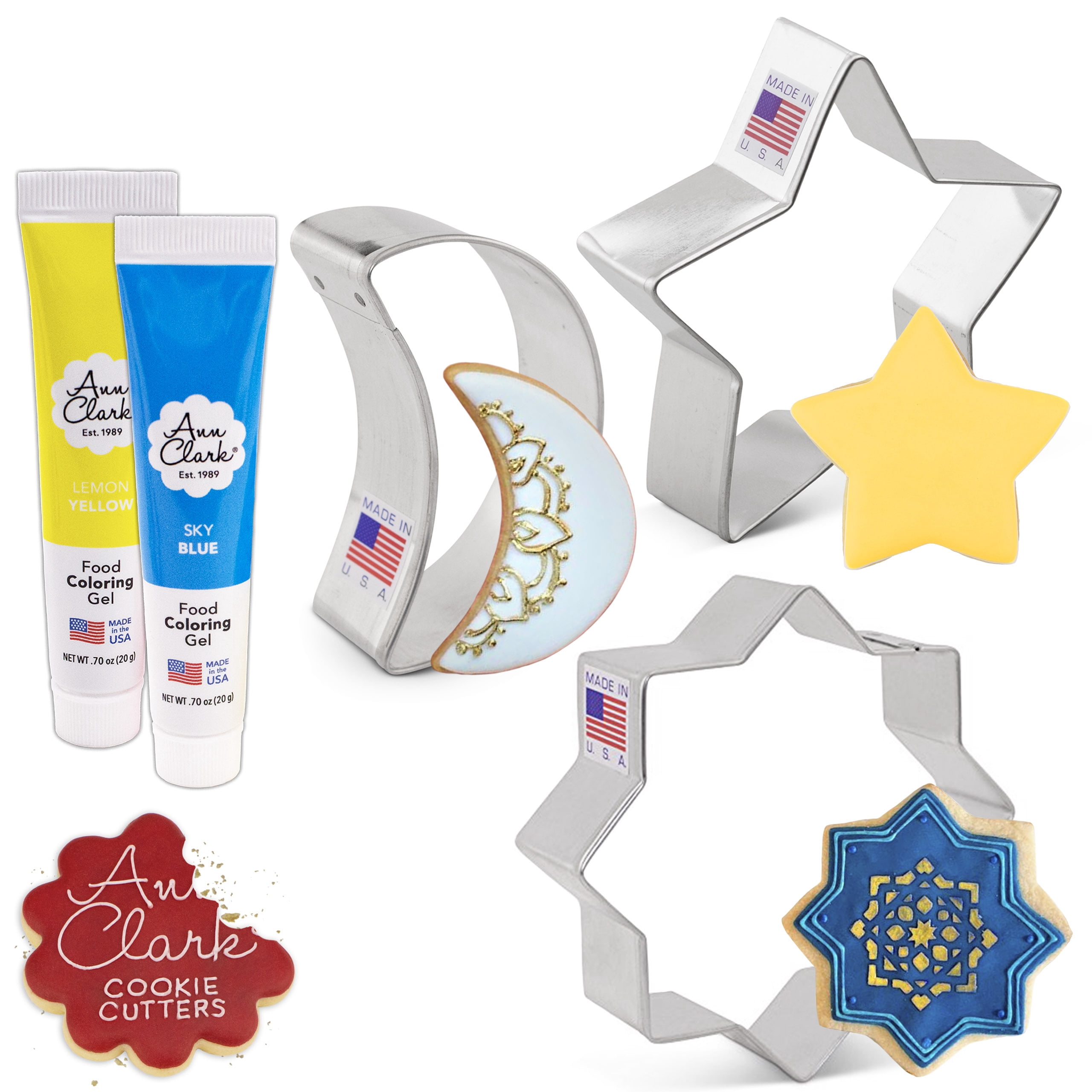 Islamic Ramadan Cookie Cutters and Food Coloring Gel 5-Piece Set, Made ...