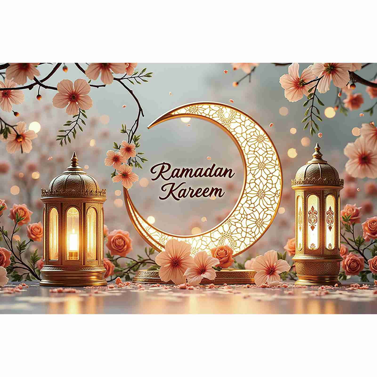 Islamic Ramadan Kare Backdrop Cresct Lantern Flowers Party ration ...