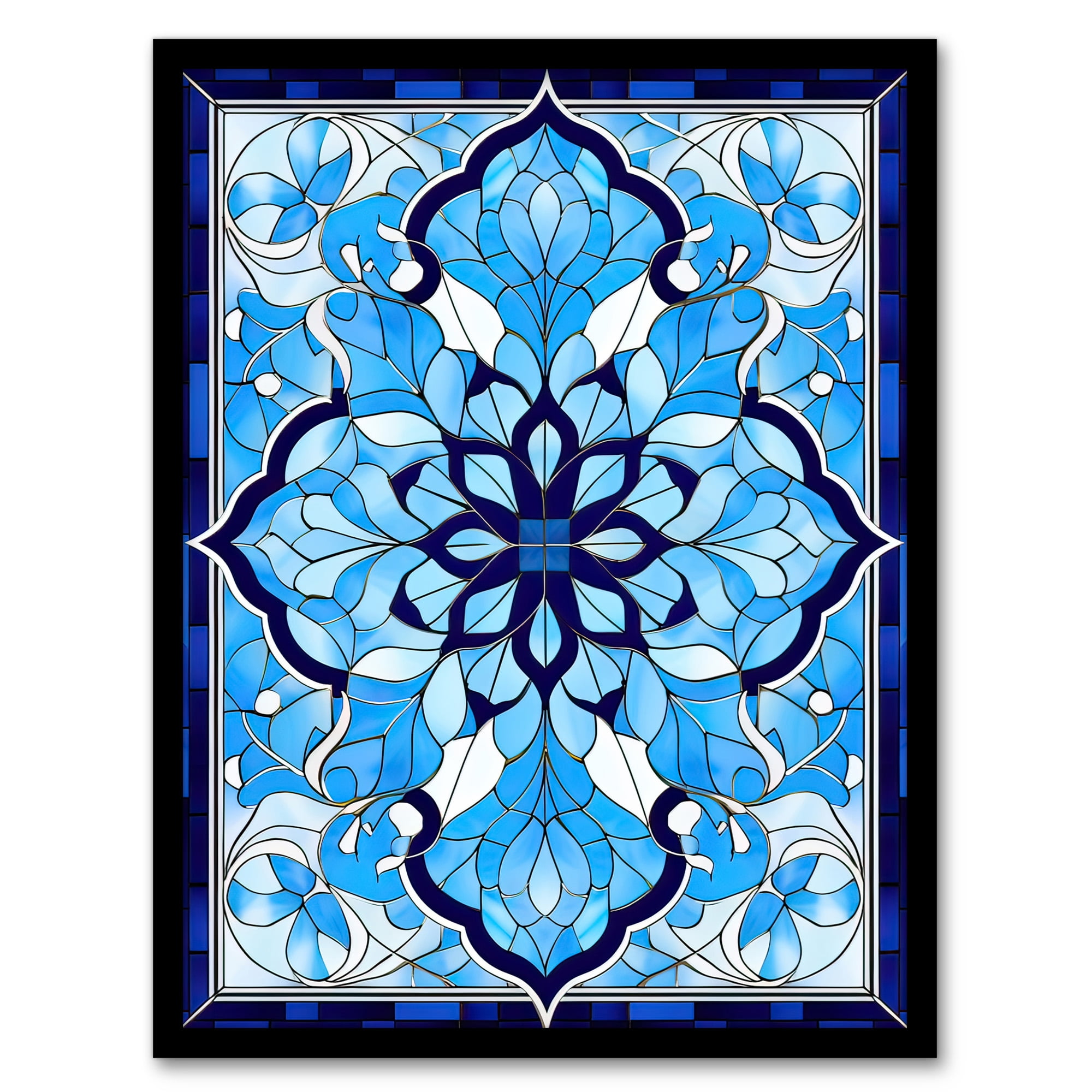 Islamic Vegetal Pattern Blue and White Stained Glass Inspired Geometric ...