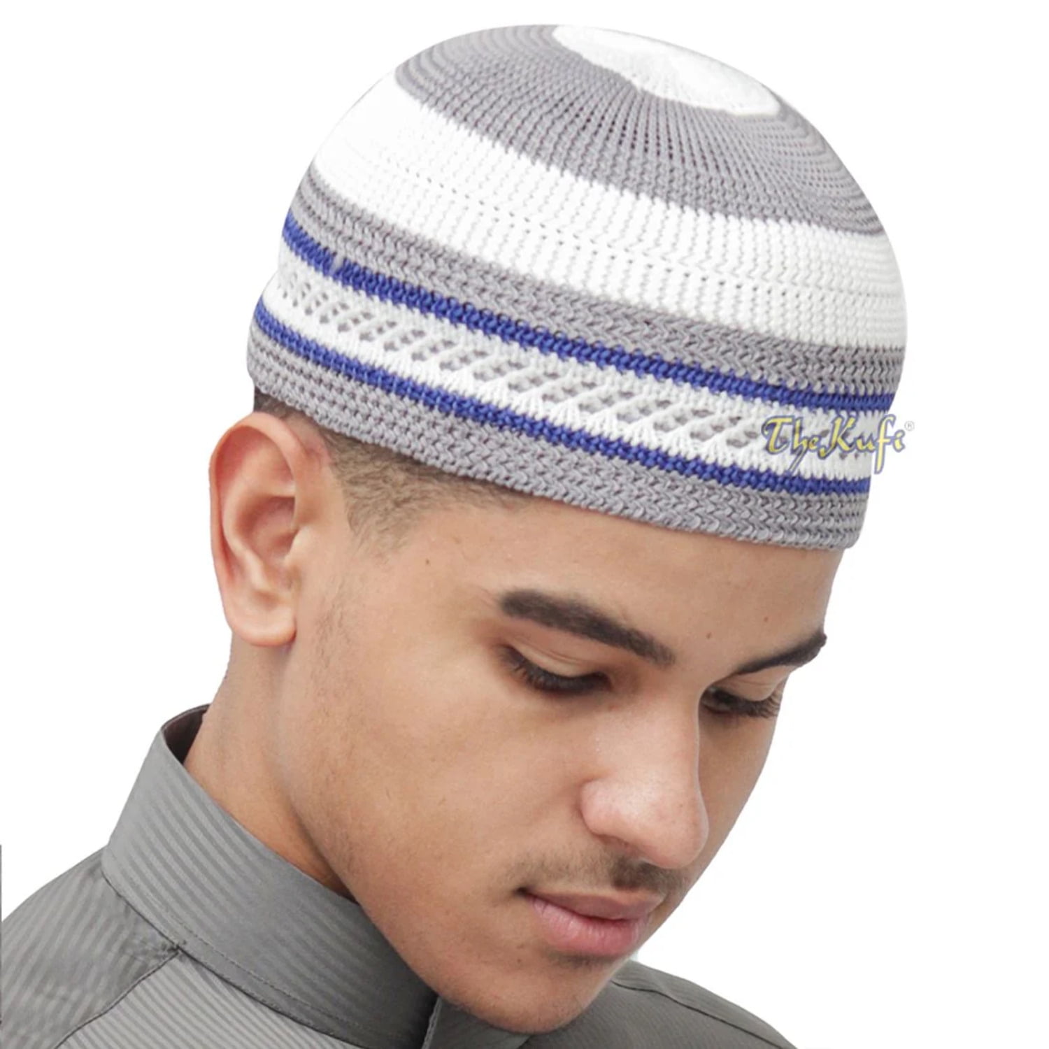 Islamic White and Gray with Navy-blue Stripes Nylon Stretchy Textured ...