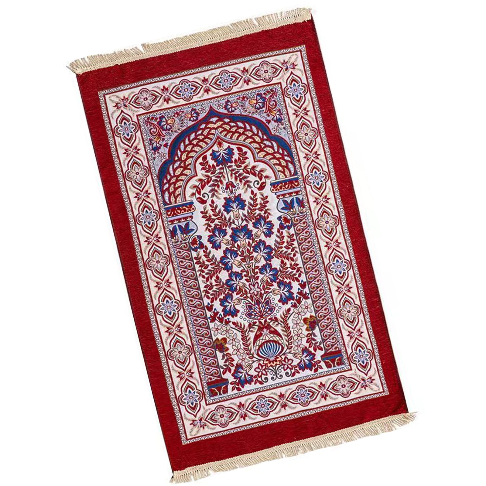 Islamics Prayer Rug Floral Woven Pattern Kneeling Mat with Tassels ...