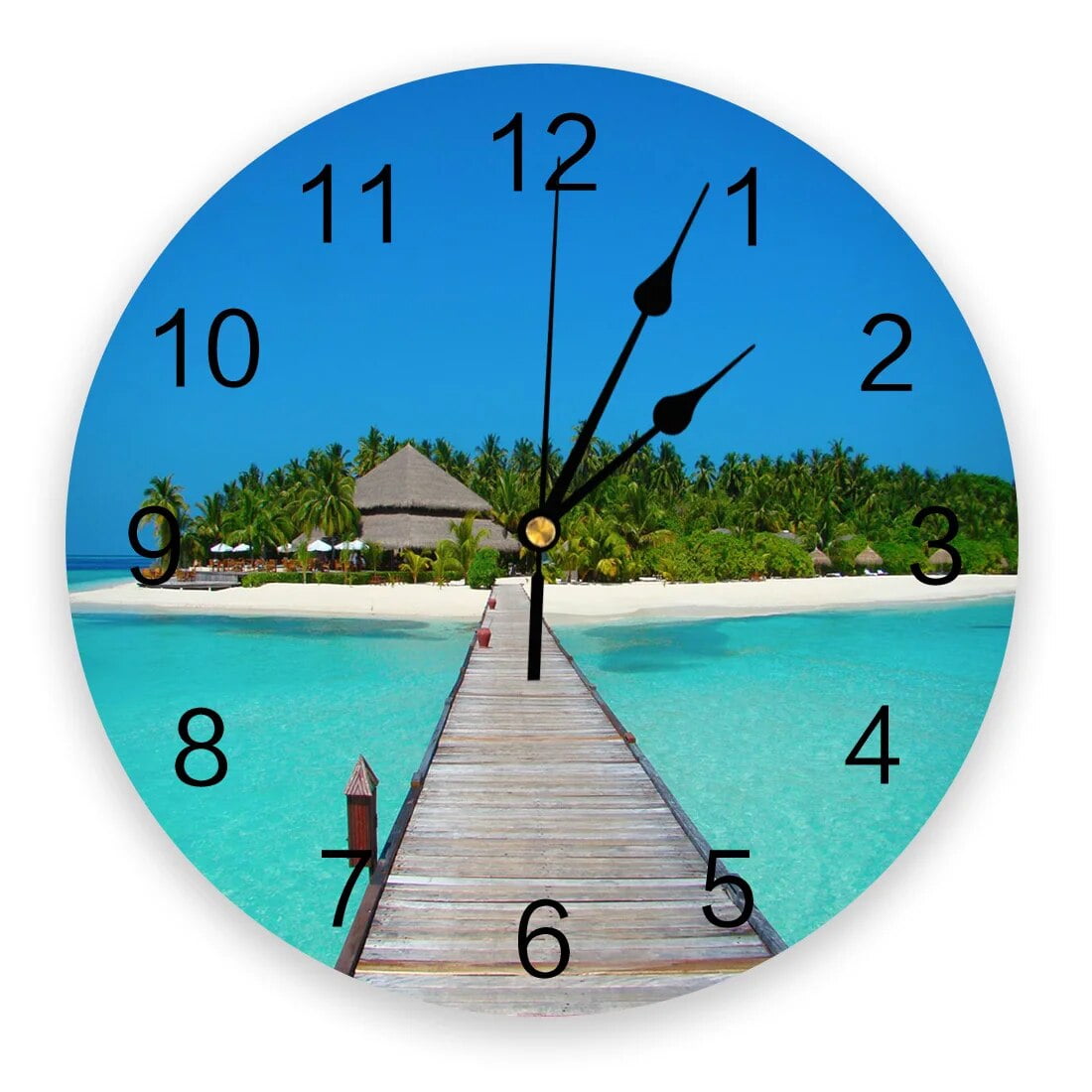Island Beach Sea Resort Blue Maldives Scenic Wall Clocks Silent Home ...