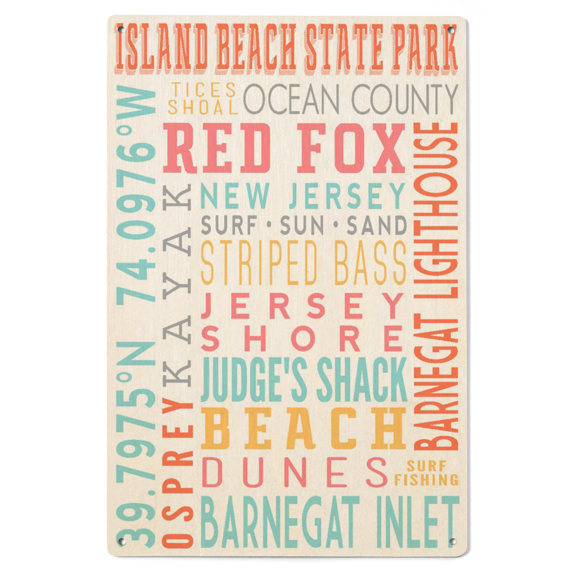 Island Beach State Park, New Jersey, Typography Birch Wood Wall Sign ...