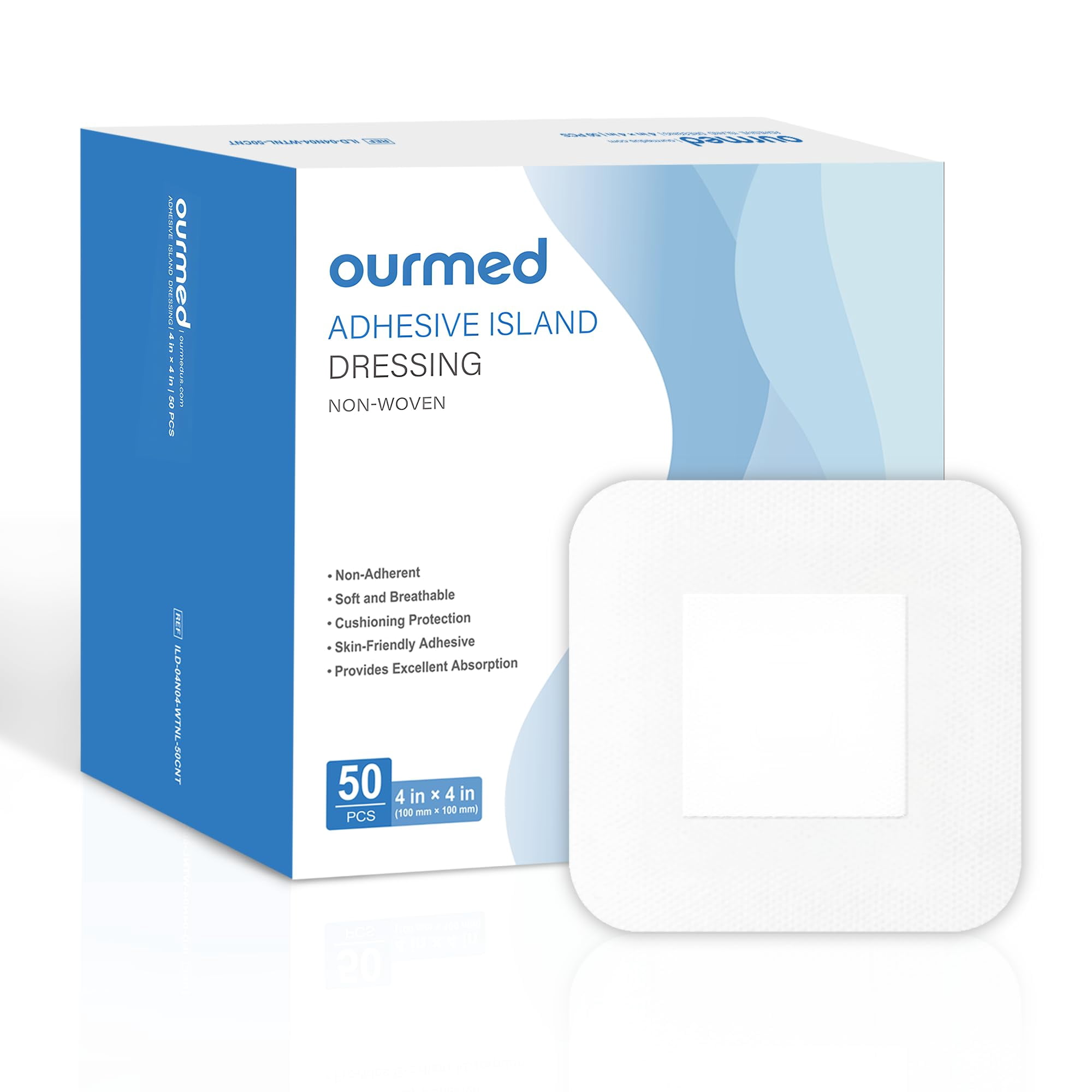 Island Dressing Bordered Gauze 4"x 4"(2"x 2" Absorbent Pad), Pack of 50 ...