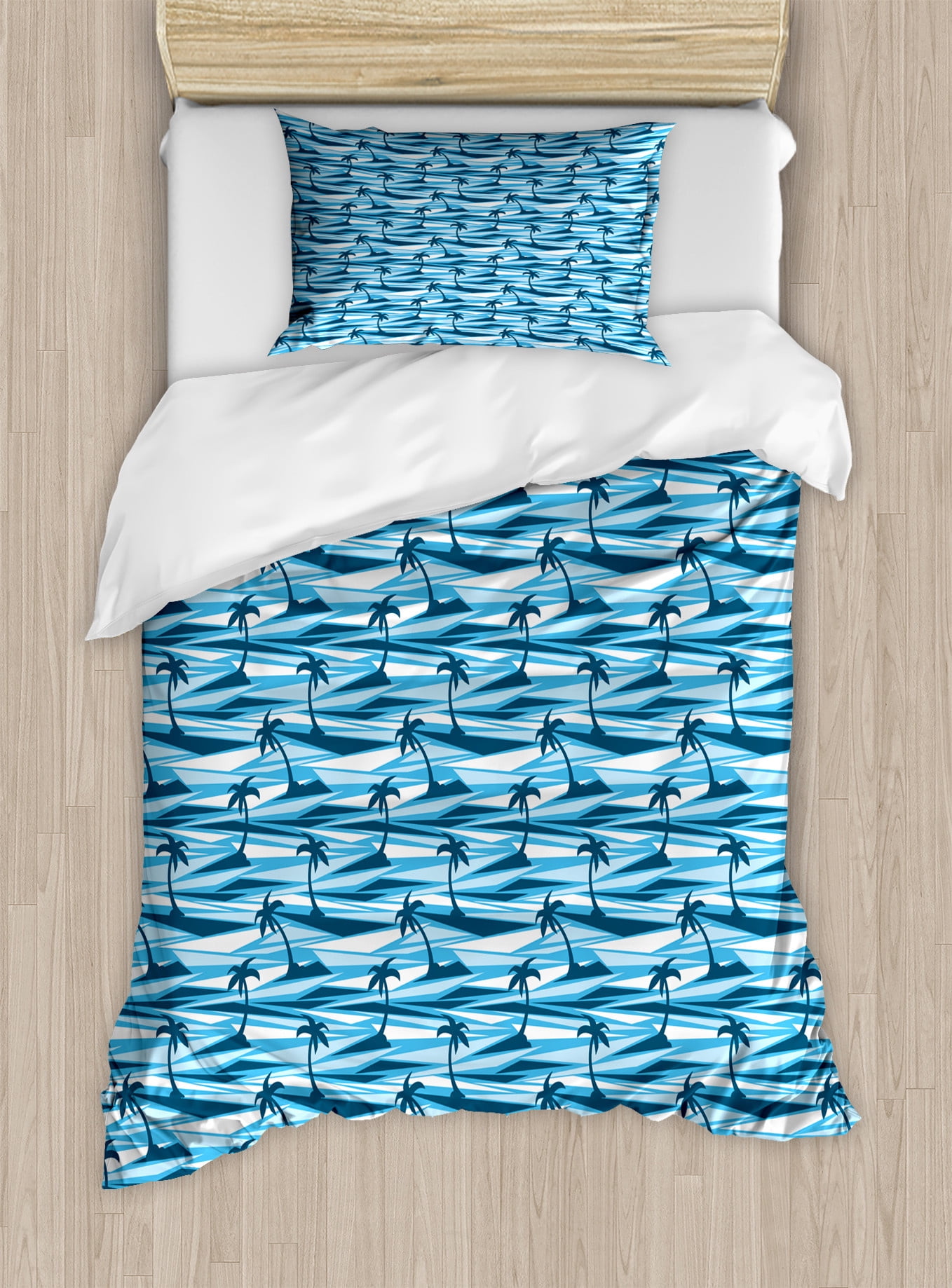 Island Duvet Cover Set, Coconut Palm Trees on the Beach Sea Waves ...