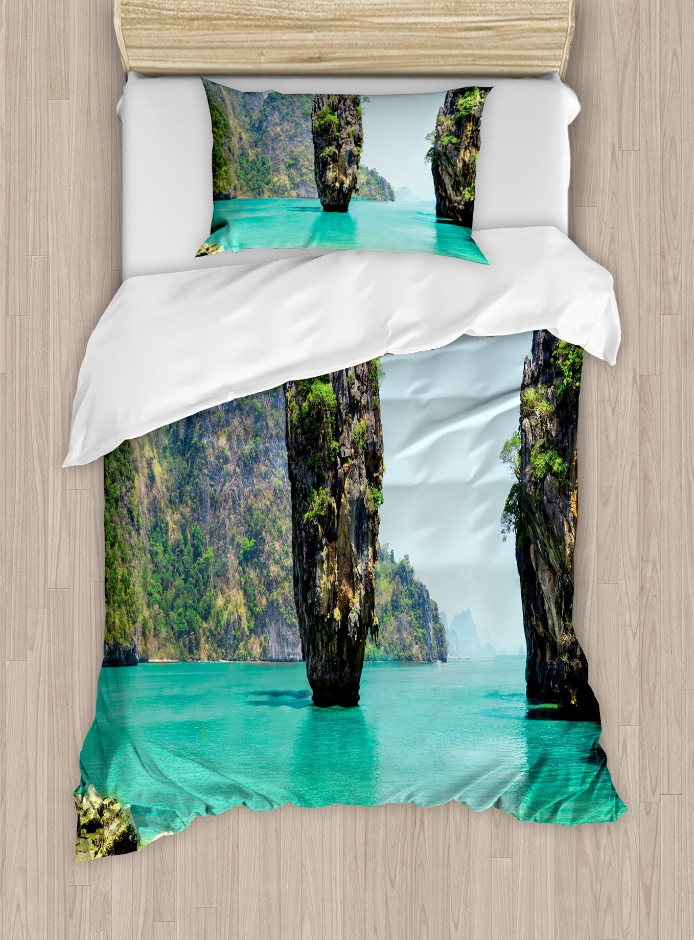Island Duvet Cover Set, James Bond Stone Island Landscape in Tropical ...