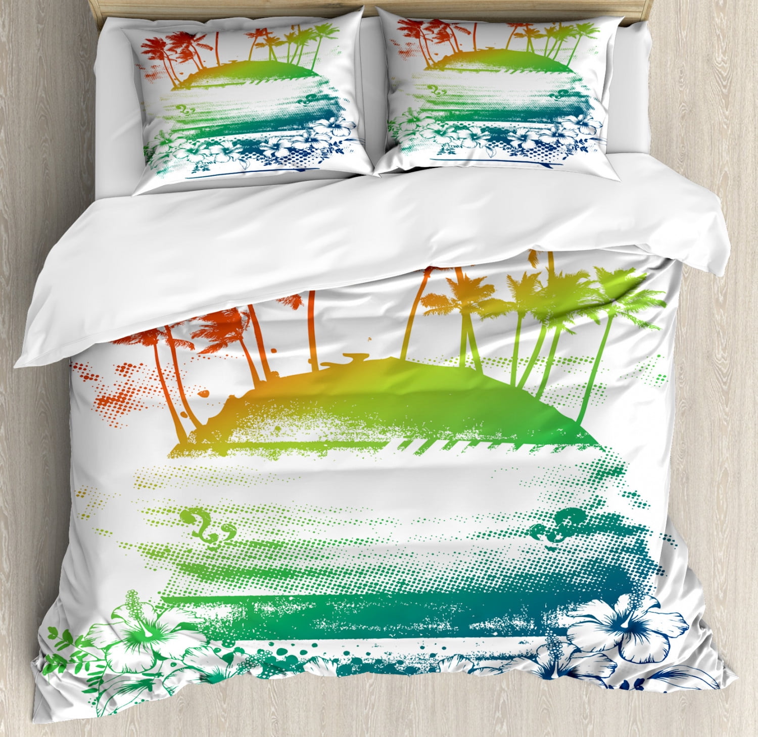 Island Duvet Cover Set King Size, Grunge Style Artsy Inky Colorful ...