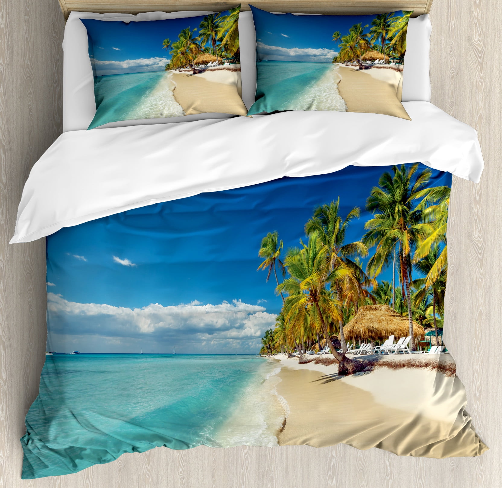 Island Duvet Cover Set, Sunny Beach Landscape Art Image at Exotic ...