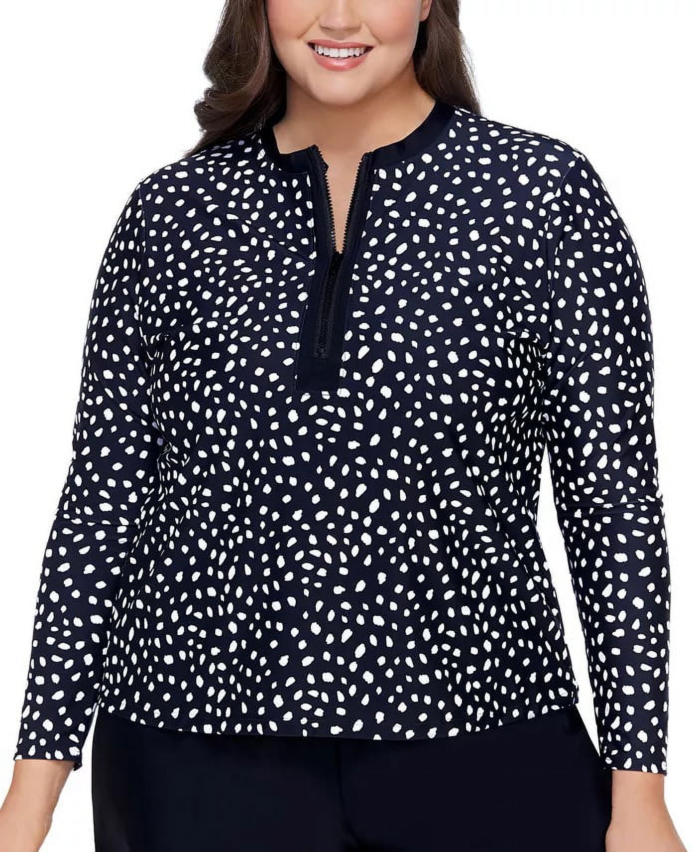 Island Escape BLACK/WHITE Plus Size Half-Zip Rash Guard, US 2X ...