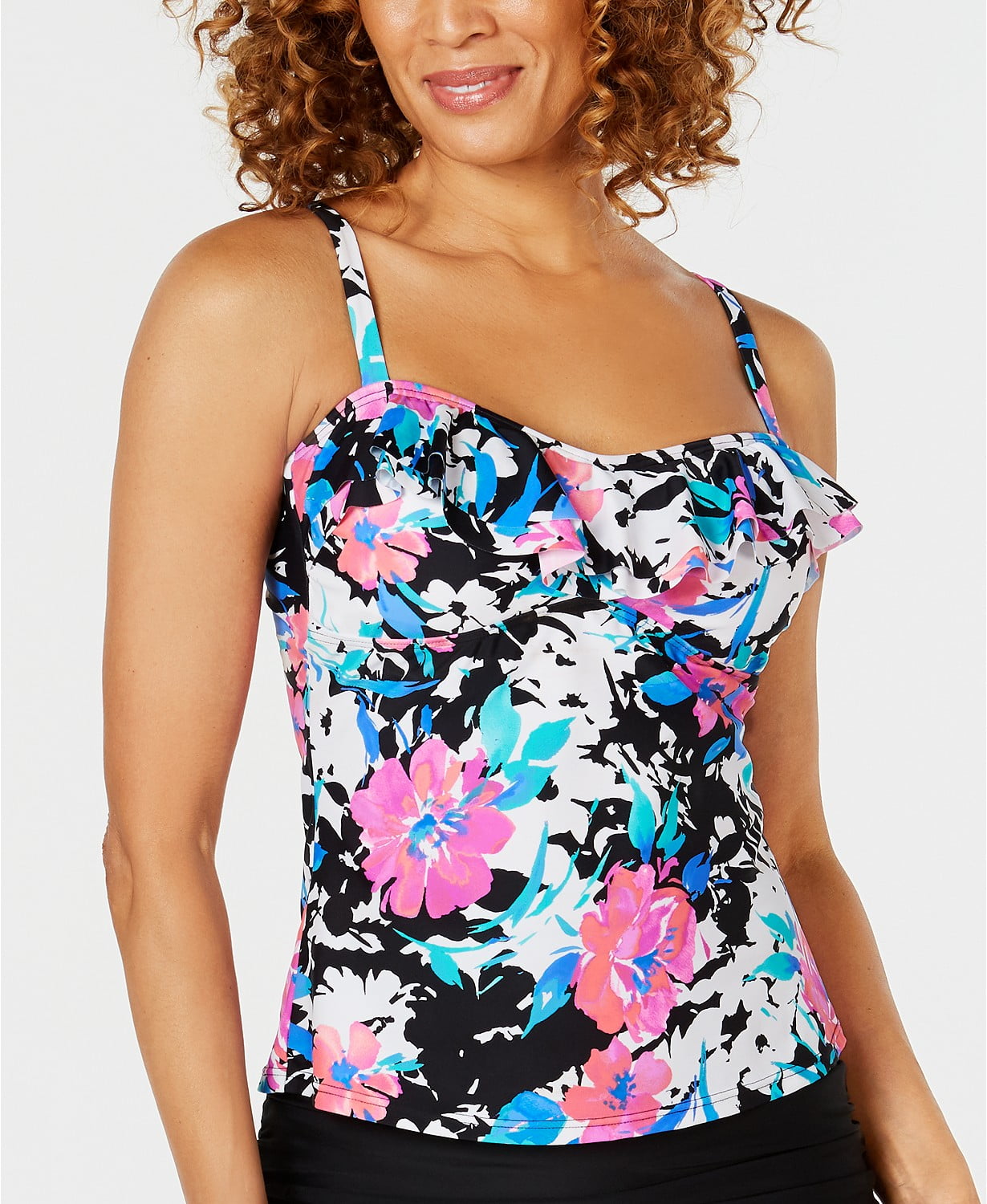 Island Escape FLORAL MULTI Society Printed Tahiti Ruffled Tankini Top ...
