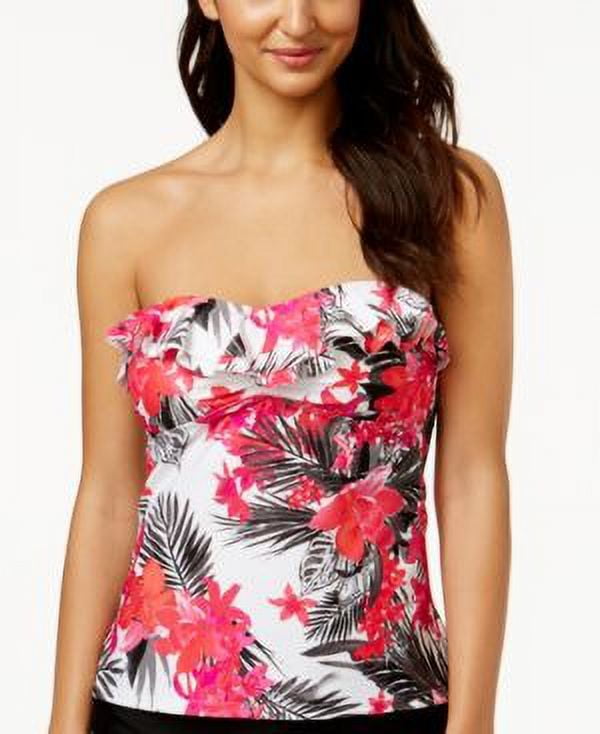 Island Escape Womens Montage Gardens Ruffled Tankini Top 8 White Multi ...