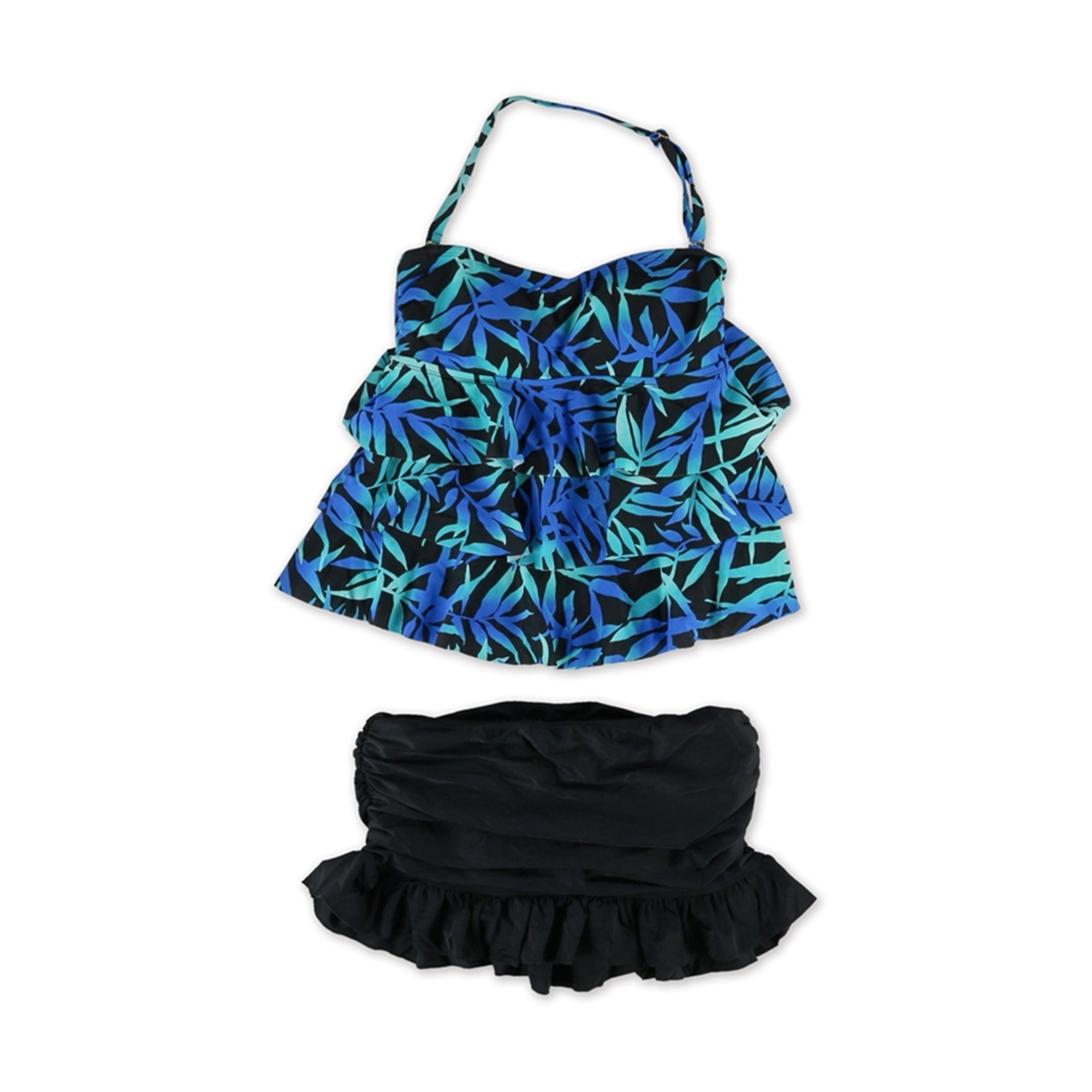 Island Escape Womens Tahiti Ruffled Skirtini 2 Piece Bandini Blue 6