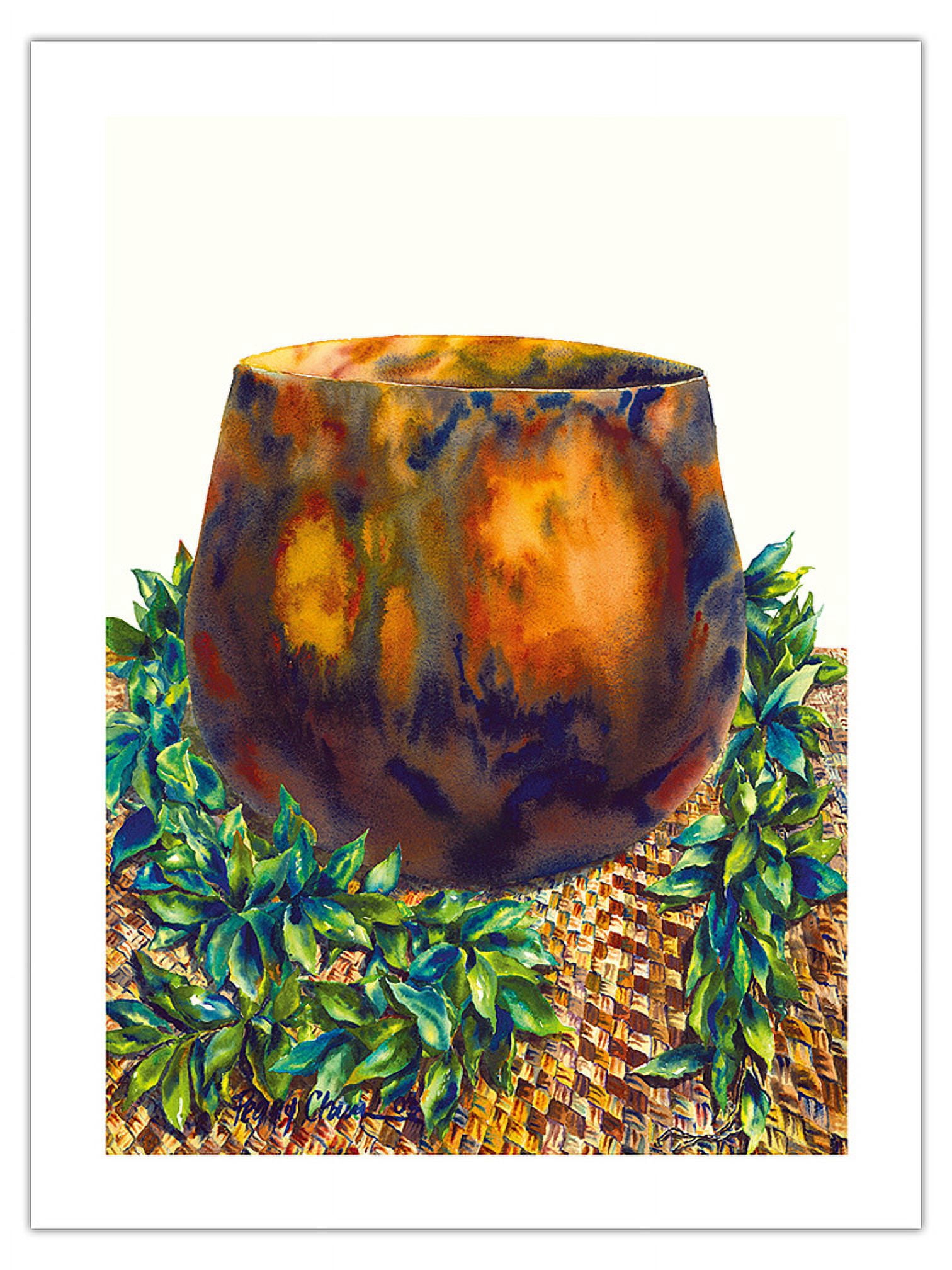 Island Heirlooms - Hawaiian Koa Wood Bowl Lauhala Mat Ti Leaf Lei ...