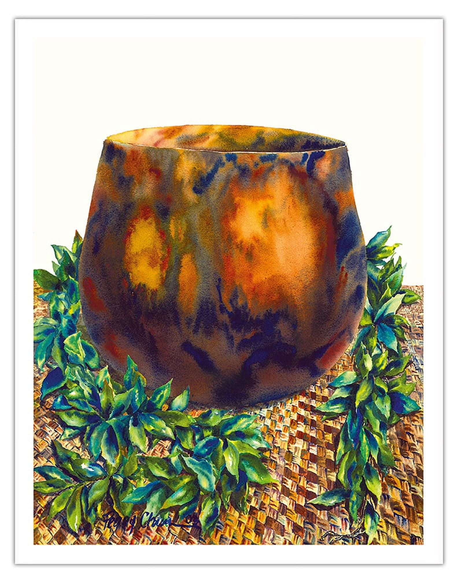 Island Heirlooms - Hawaiian Koa Wood Bowl Lauhala Mat Ti Leaf Lei ...