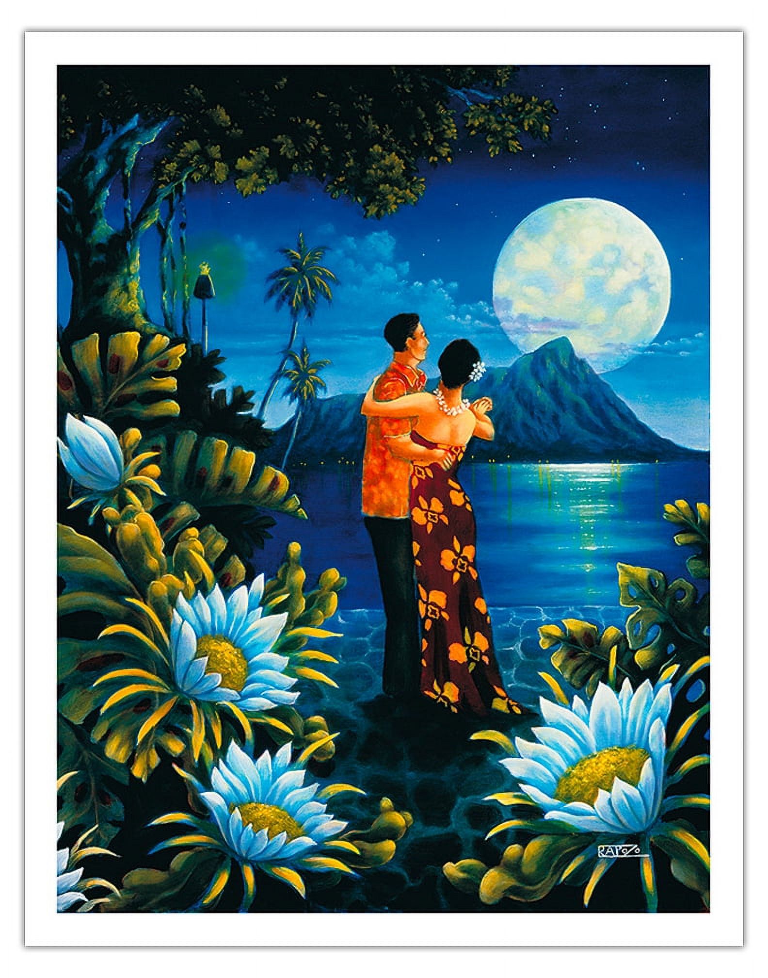 Island Honeymoon - Couple Moonlight Queen of the Night - Waikiki Beach ...