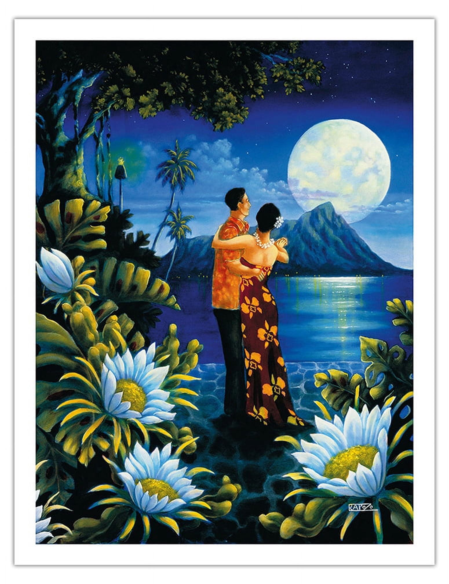 Island Honeymoon - Couple Moonlight Queen of the Night - Waikiki Beach ...