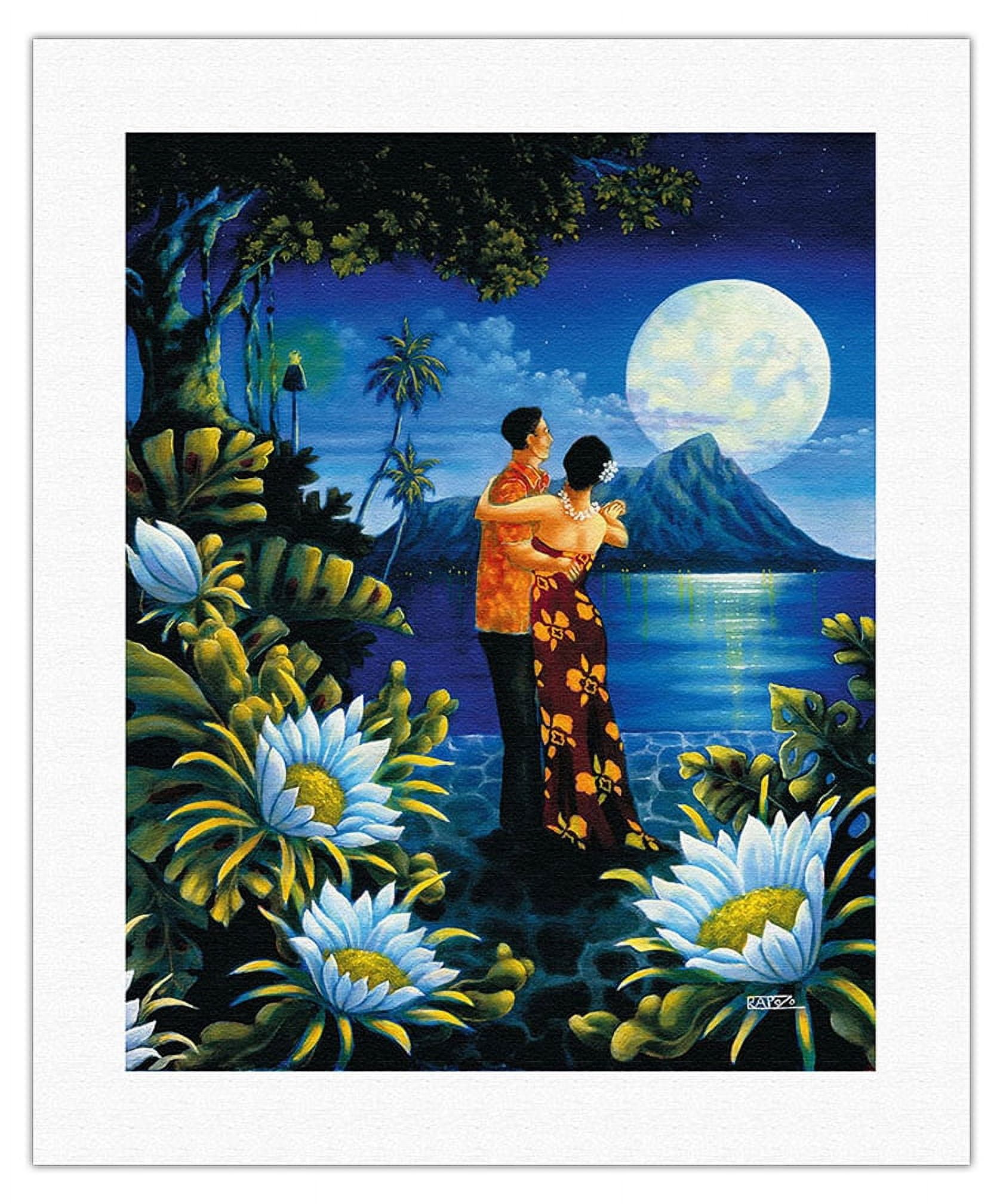 Island Honeymoon - Couple Moonlight Queen of the Night - Waikiki Beach ...