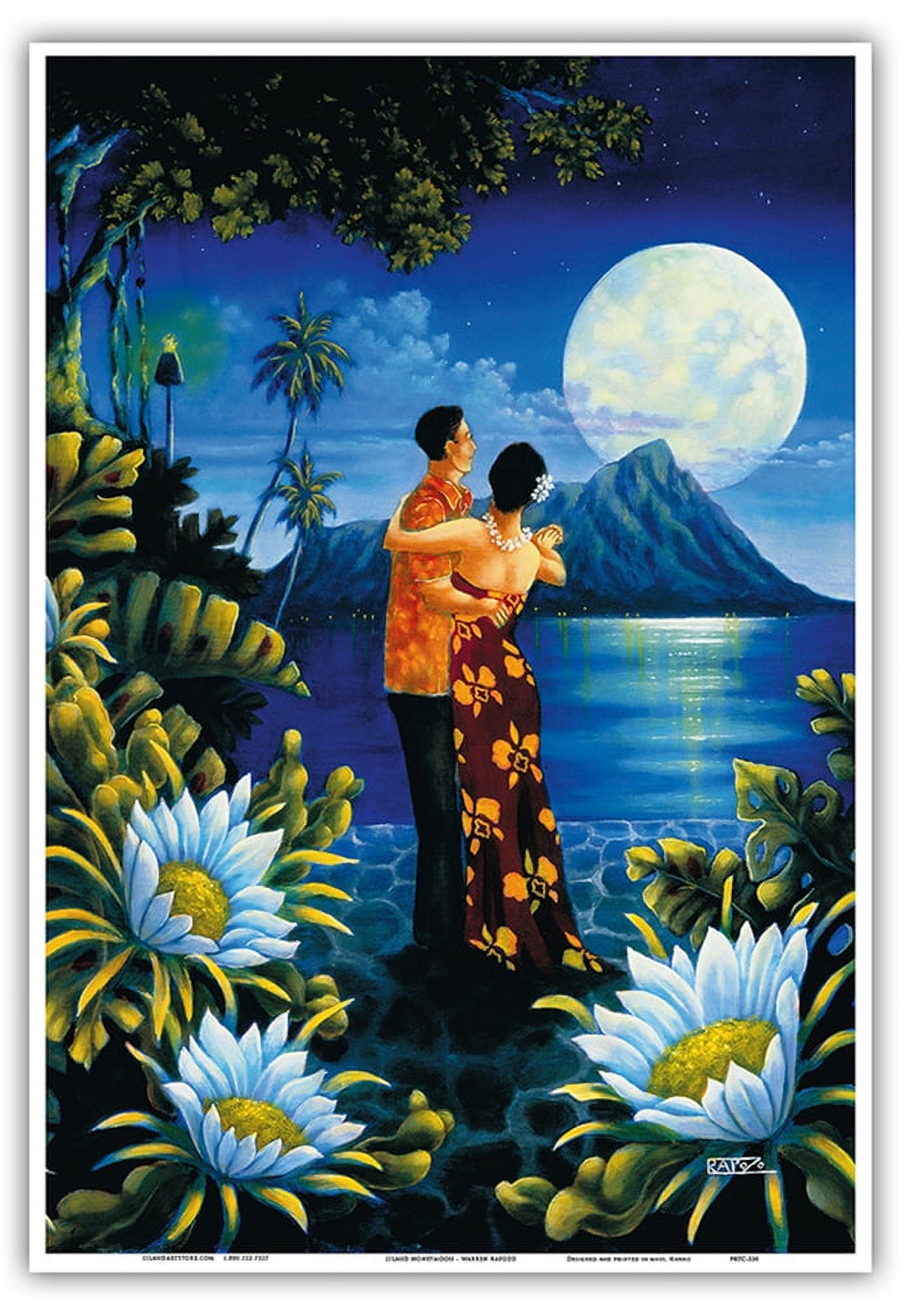 Island Honeymoon - Couple Moonlight Queen of the Night - Waikiki Beach ...